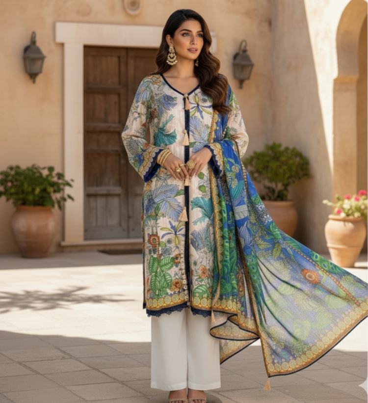 Menaal - DP-02A Three Piece Printed Lawn – String & Thread